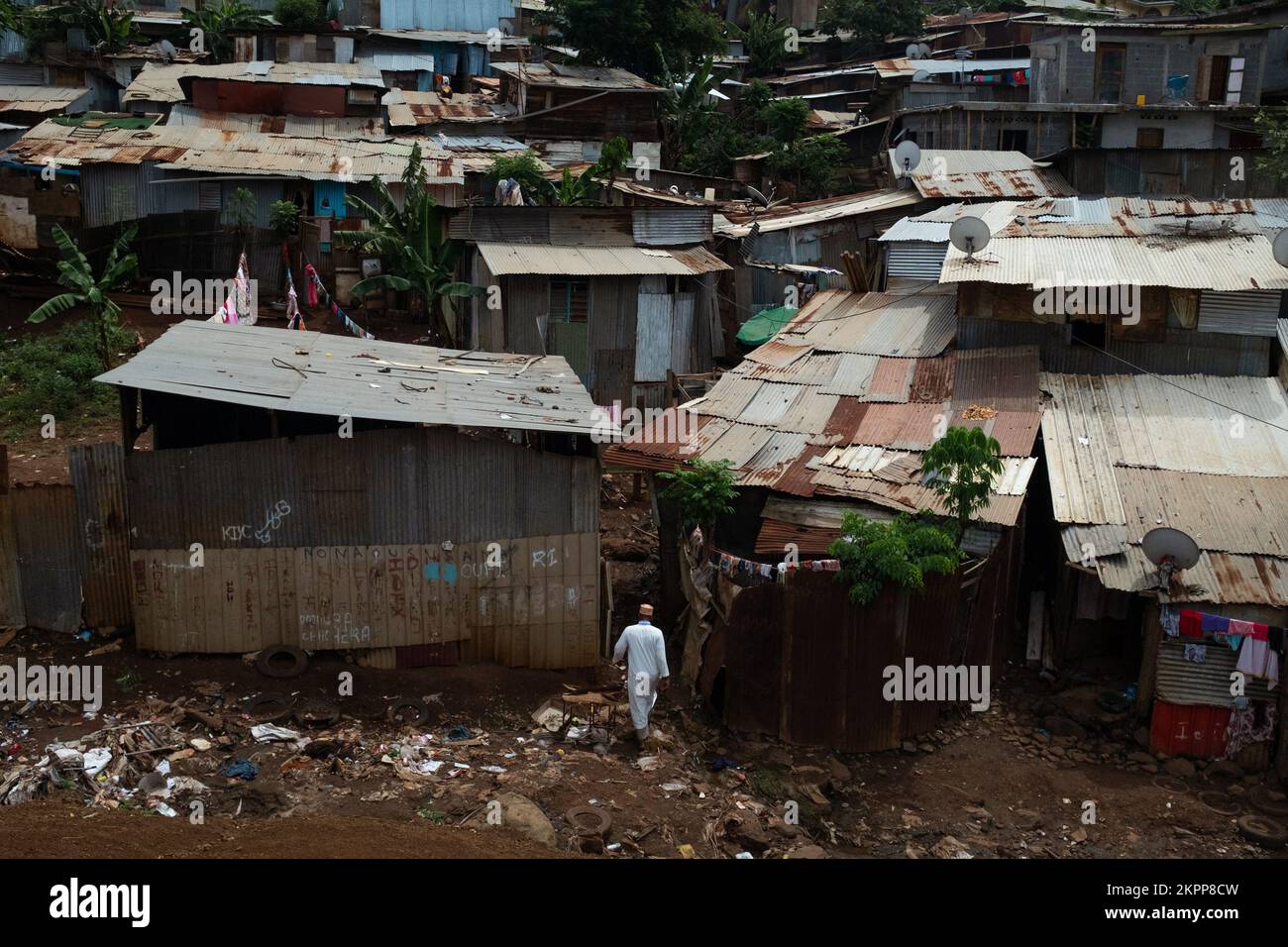 Kawéni slum in Mayotte, French archipelago in the Indian Ocean, on ...