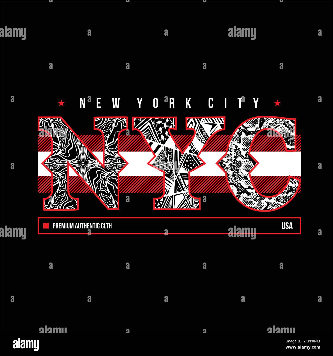 Modern graphic vector design with NYC written on a white and red ...
