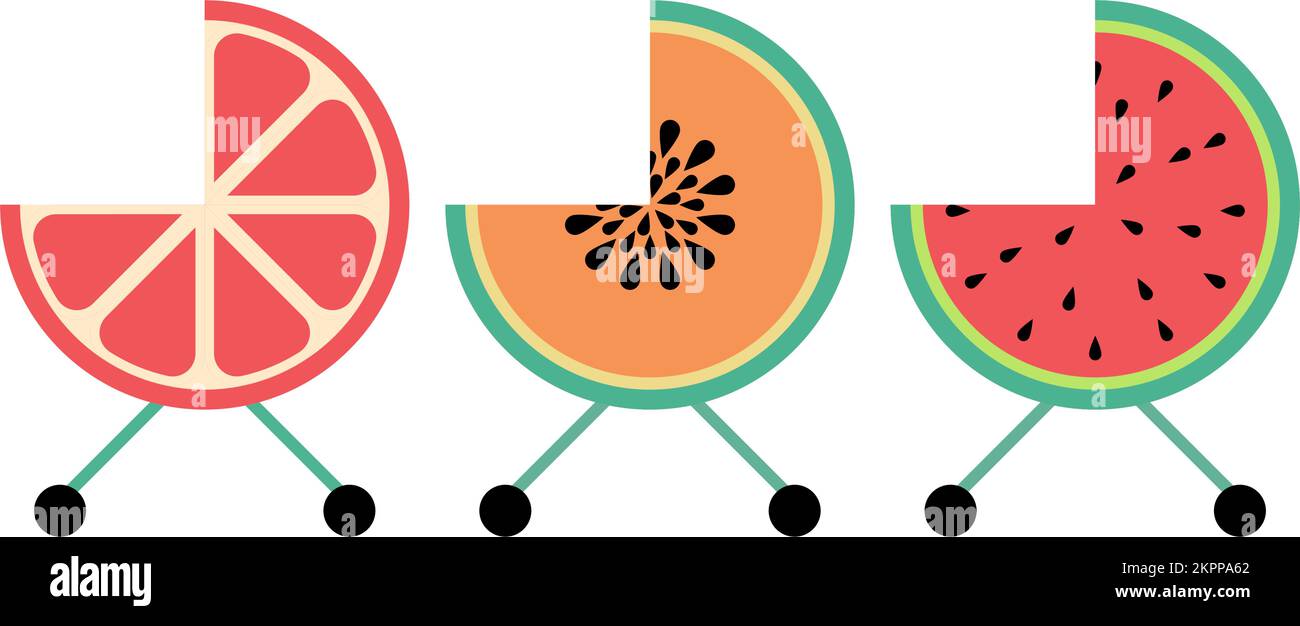 Baby strollers parking illustration. Cute funny trollers for children ...