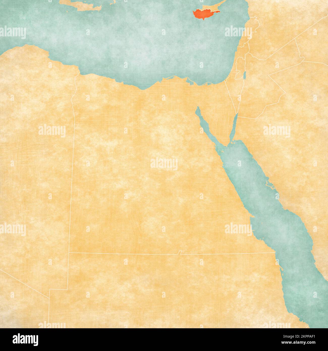 Cyprus on the map of Egypt in soft grunge and vintage style, like old ...