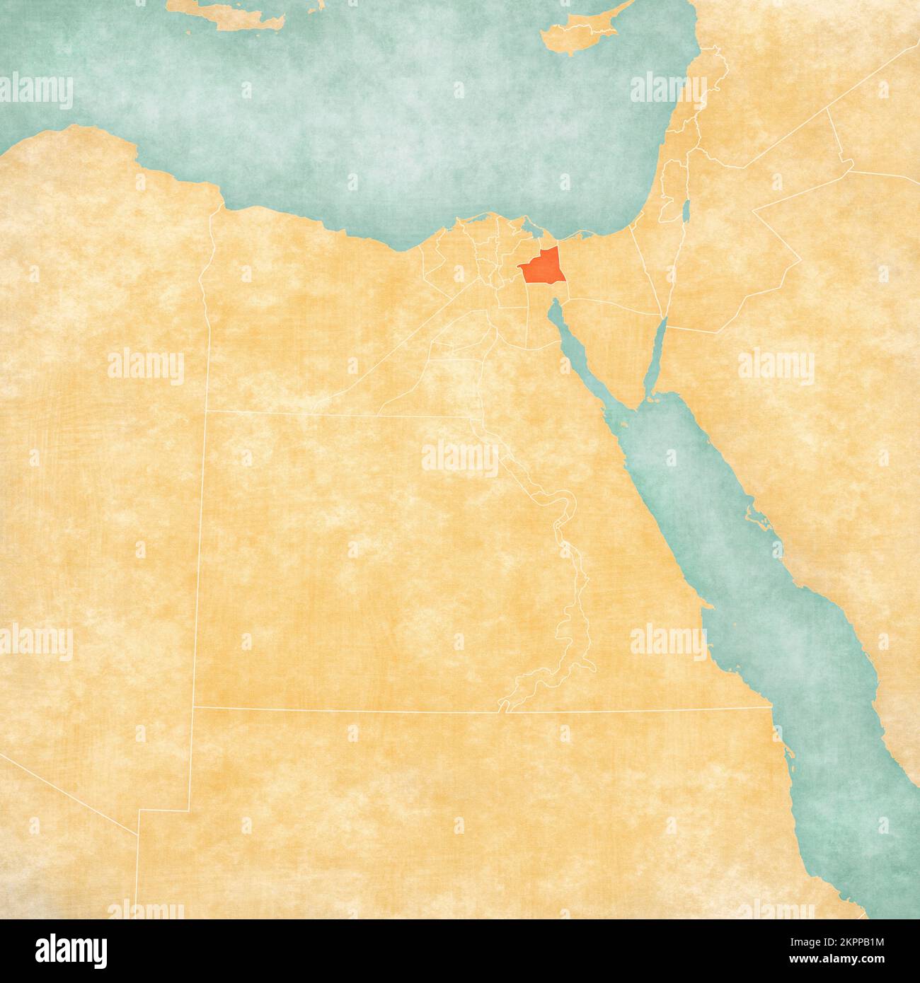 Ismailia Governorate on the map of Egypt in soft grunge and vintage ...