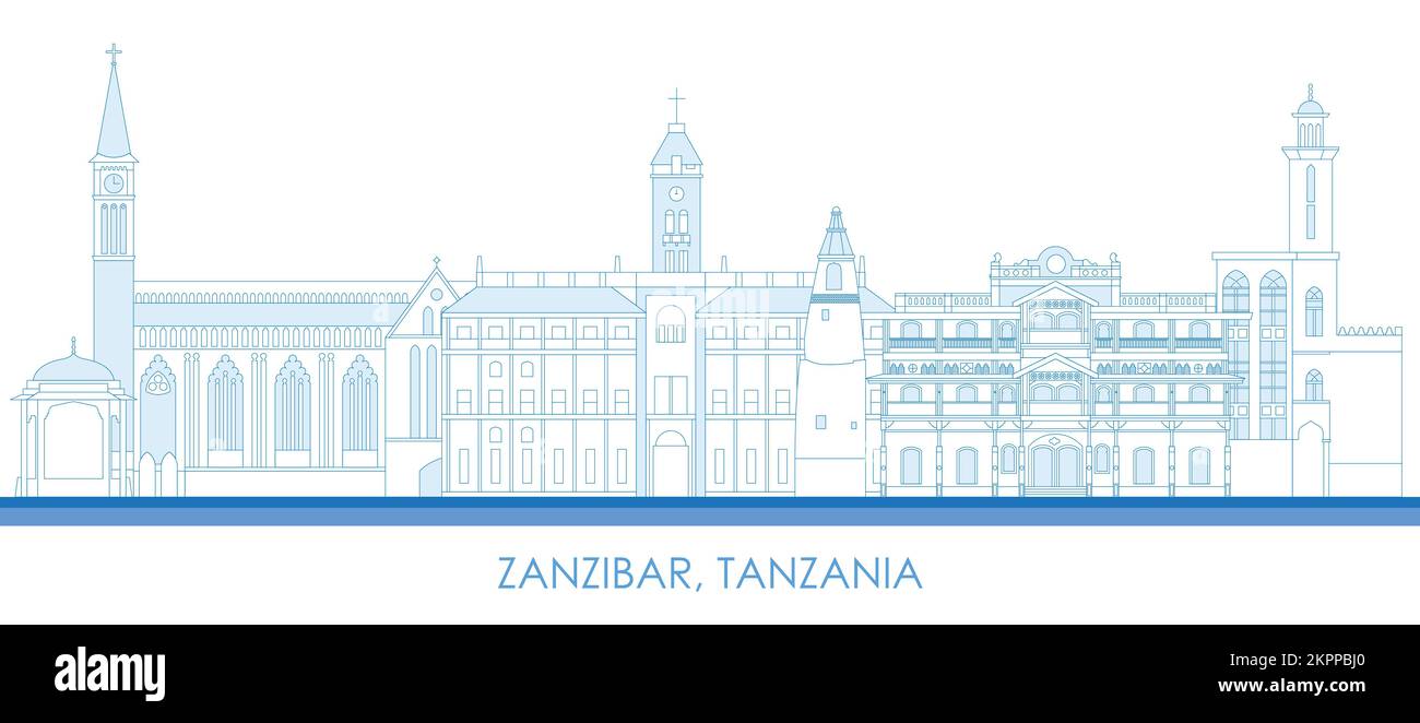 Outline Skyline panorama of Zanzibar, Tanzania - vector illustration ...