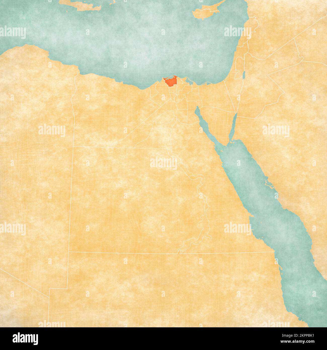 Kafr El Sheikh Governorate on the map of Egypt in soft grunge and ...