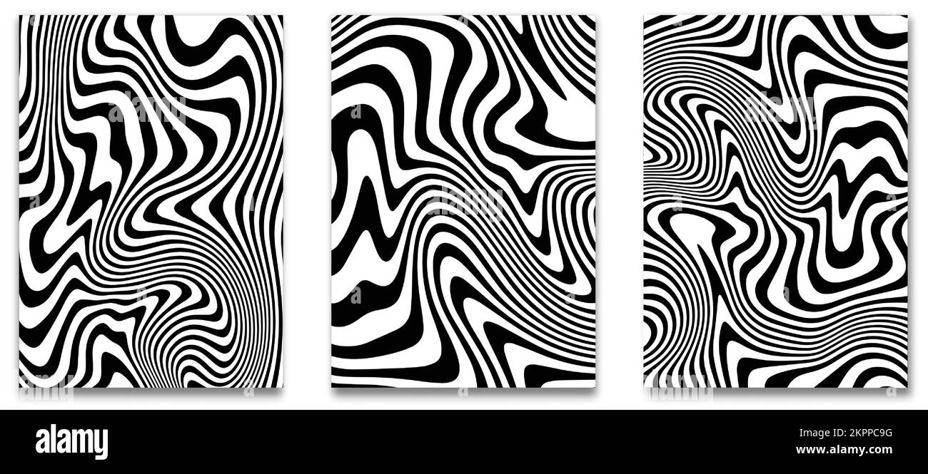 An illustration of three paintings with zebra patterns on them isolated ...
