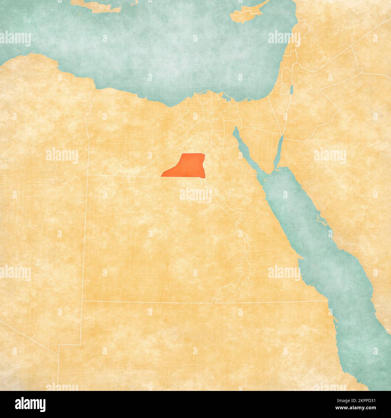 Minya Governorate on the map of Egypt in soft grunge and vintage style ...