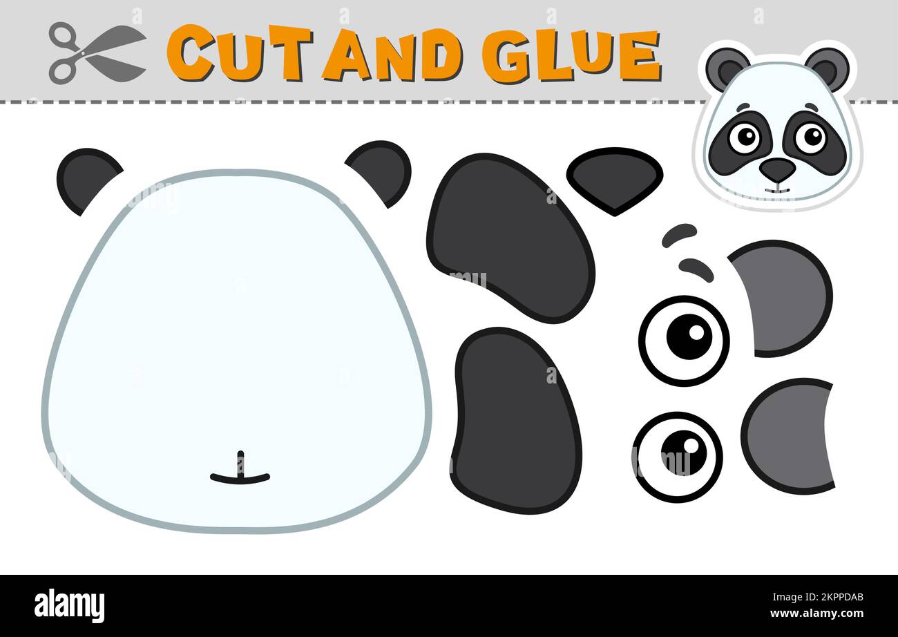 Cut out and glue a panda bear head. Vector illustration. Paper applique ...