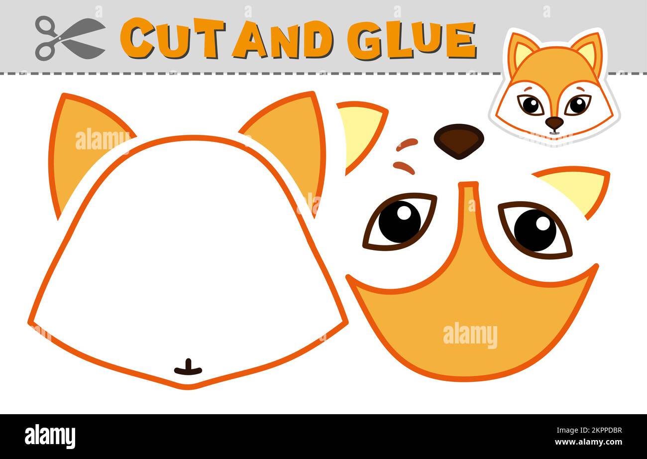 Cut out and glue a fox head. Vector illustration. Paper applique for ...