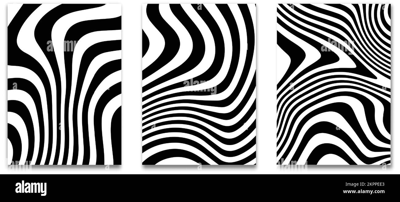 An illustration of three paintings with zebra patterns on them isolated ...