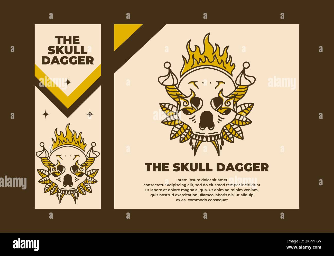 Vintage art illustration design of a dagger stuck in skull Stock Vector ...