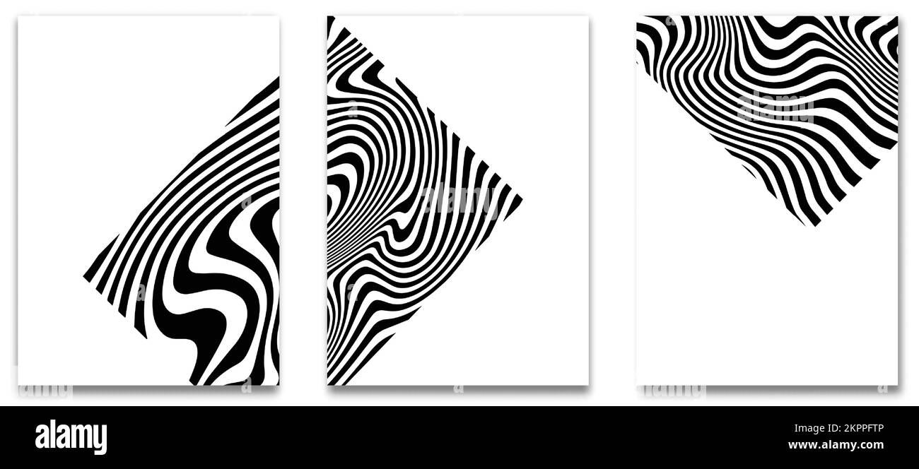 An illustration of three paintings with zebra patterns on them isolated ...