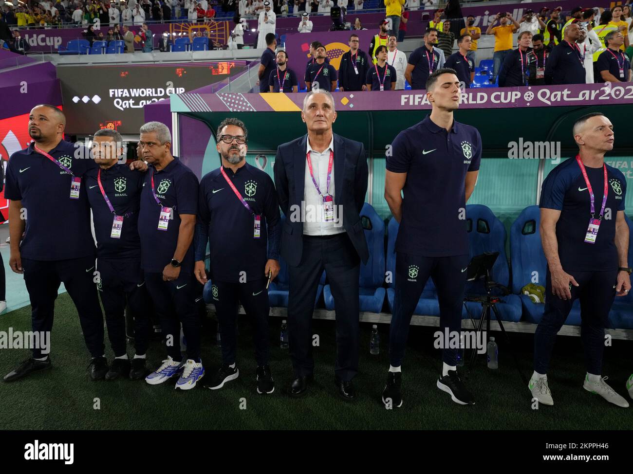 Brazil manager Tite (centre) with his coaching staff before the FIFA ...