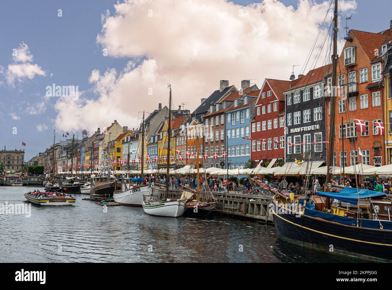 Copenhagen, Denmark - July 23, 2022: Looking west, Colorful facades of ...