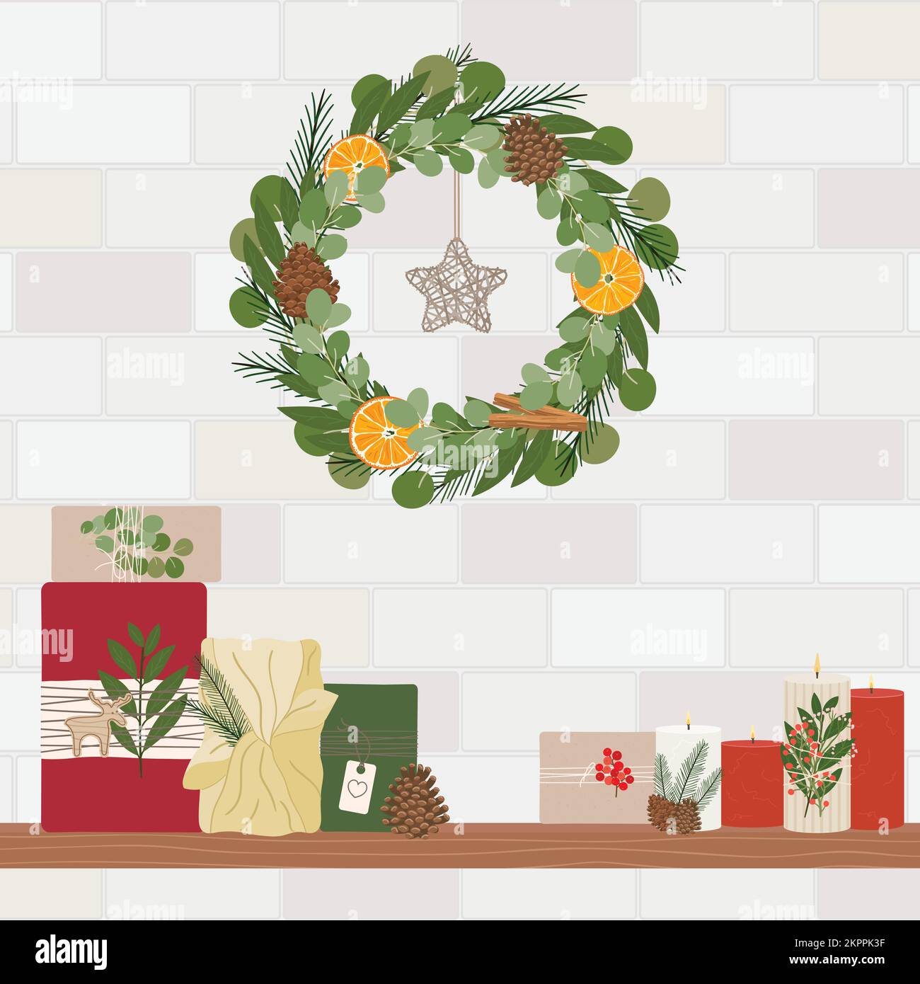 Christmas wreath on brown Stock Vector Images - Alamy
