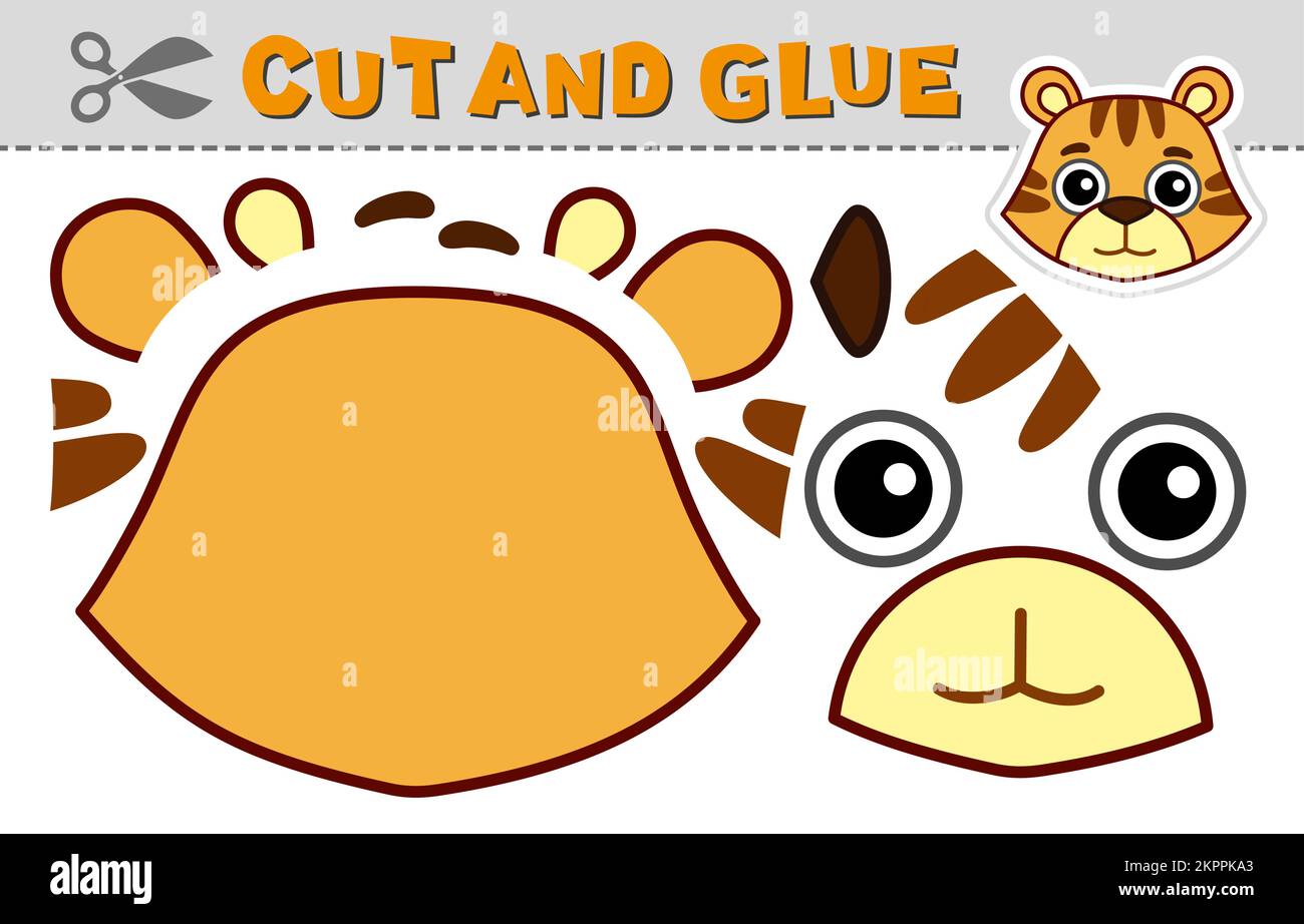 Cut out and glue a tiger head. Vector illustration. Paper applique for ...