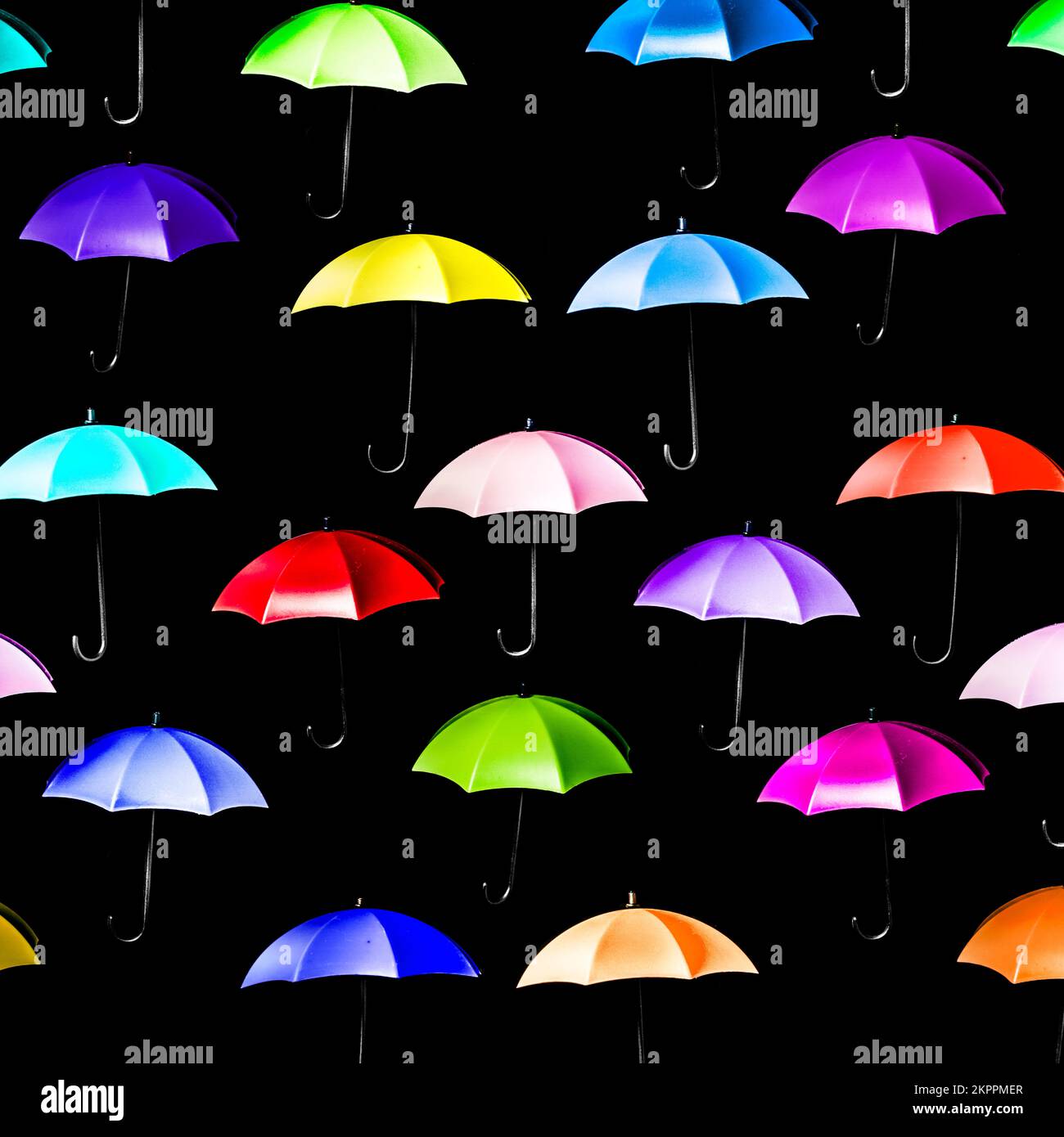 Storm season decorations with colorful umbrellas in cute rainy ...