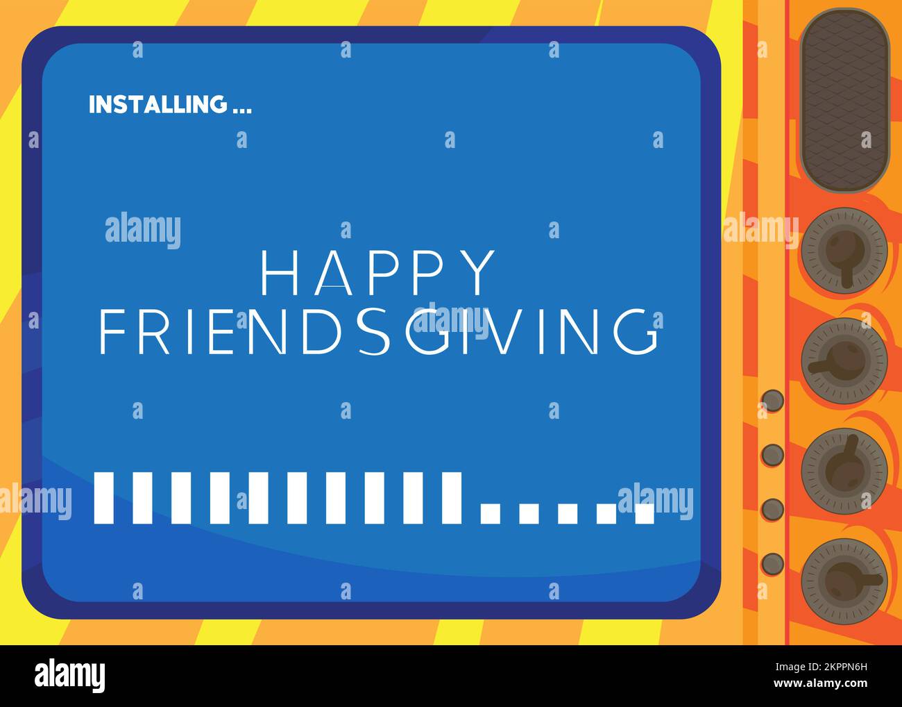 Cartoon Computer With the word Happy Friendsgiving. Message of a screen ...