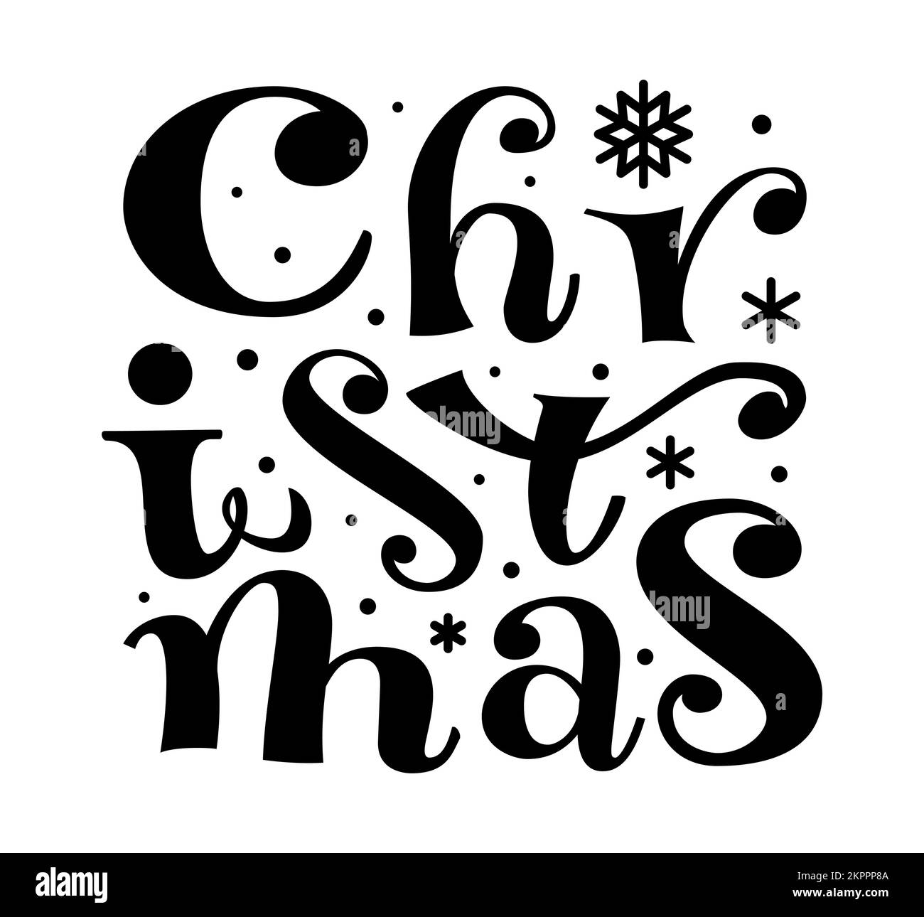 Christmas Brush Lettering Hand Drawn Ink Pen Calligraphy Isolated On