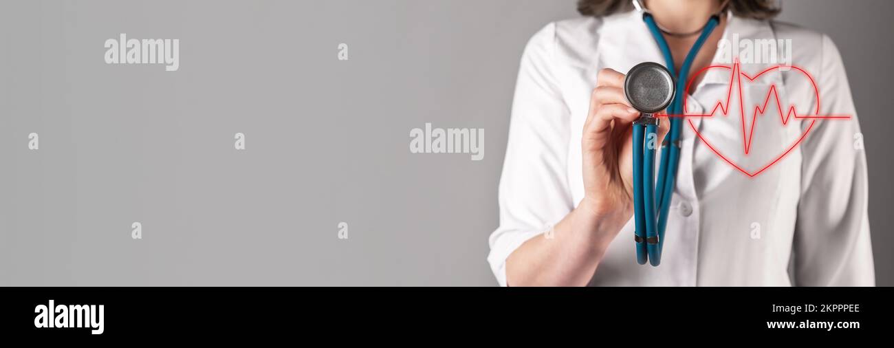 ECG, electrocardiogram concept. Ad medical banner for heart health ...