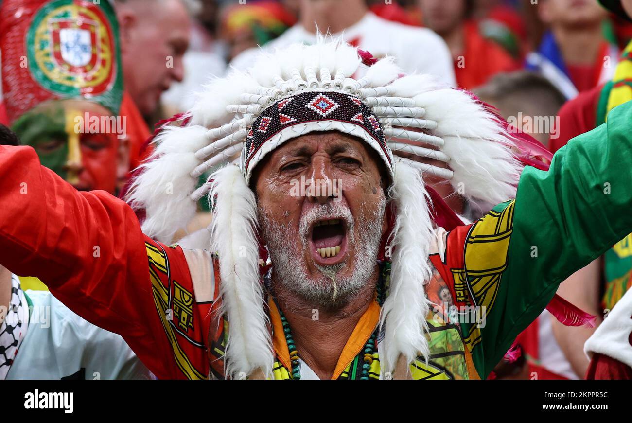 Doha, Qatar, 28th November 2022. Portugal fans during the FIFA World ...