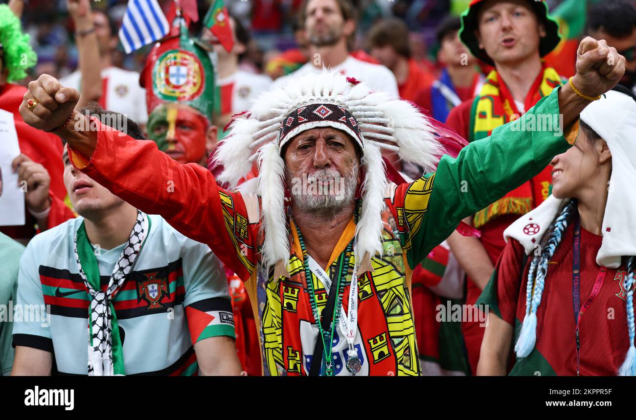 Doha, Qatar, 28th November 2022. Portugal fans during the FIFA World ...