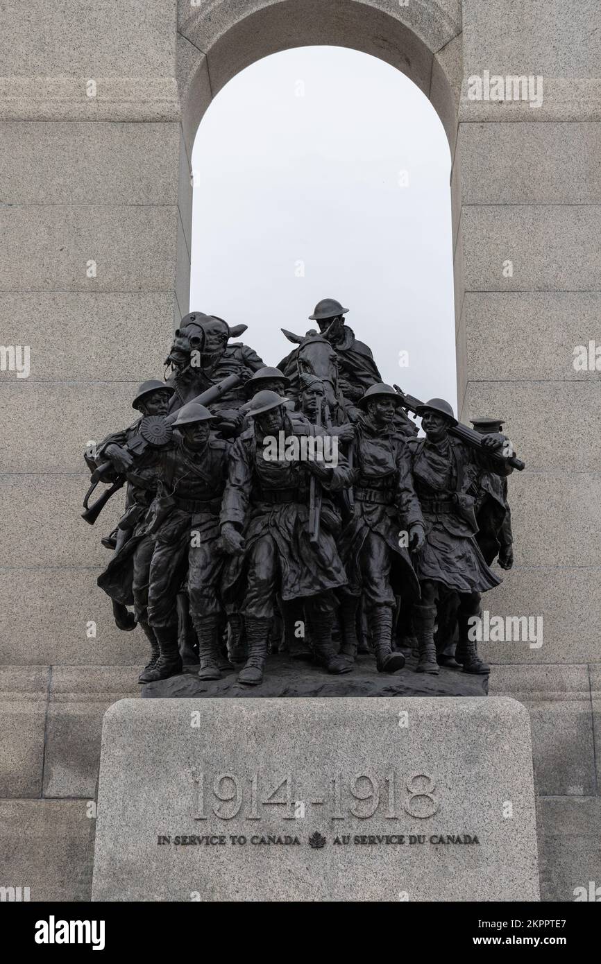 Ottawa, Canada - November 11, 2022: Sculpture of soldiers at National War Memorial in downtown ...