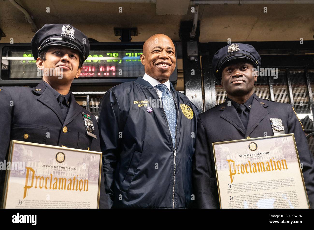 PO Taufique Bokth, Mayor Eric Adams, PO Brunel Victor pose after ...