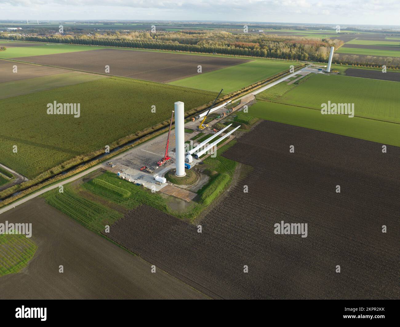 Building process of wind turbine windmill construction with cranes ...