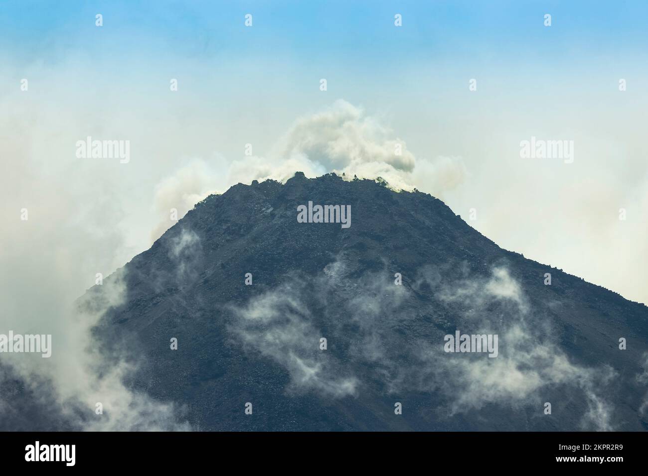Smoking summit of 1827m Mt Karangetang, an active Pacific Ring of Fire ...