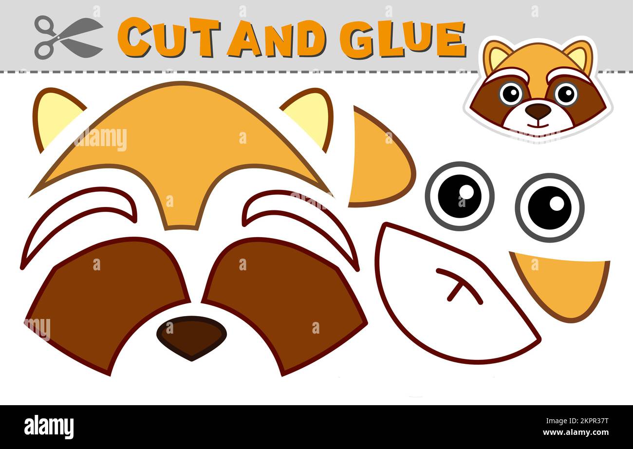 Cut out and glue a raccoon head. Vector illustration. Paper applique ...