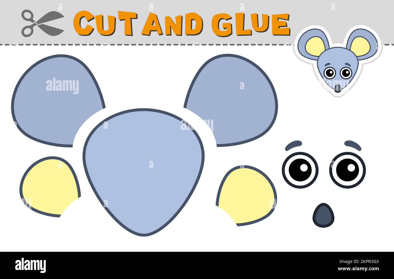 Cut out and glue a mouse head. Vector illustration. Paper applique for ...
