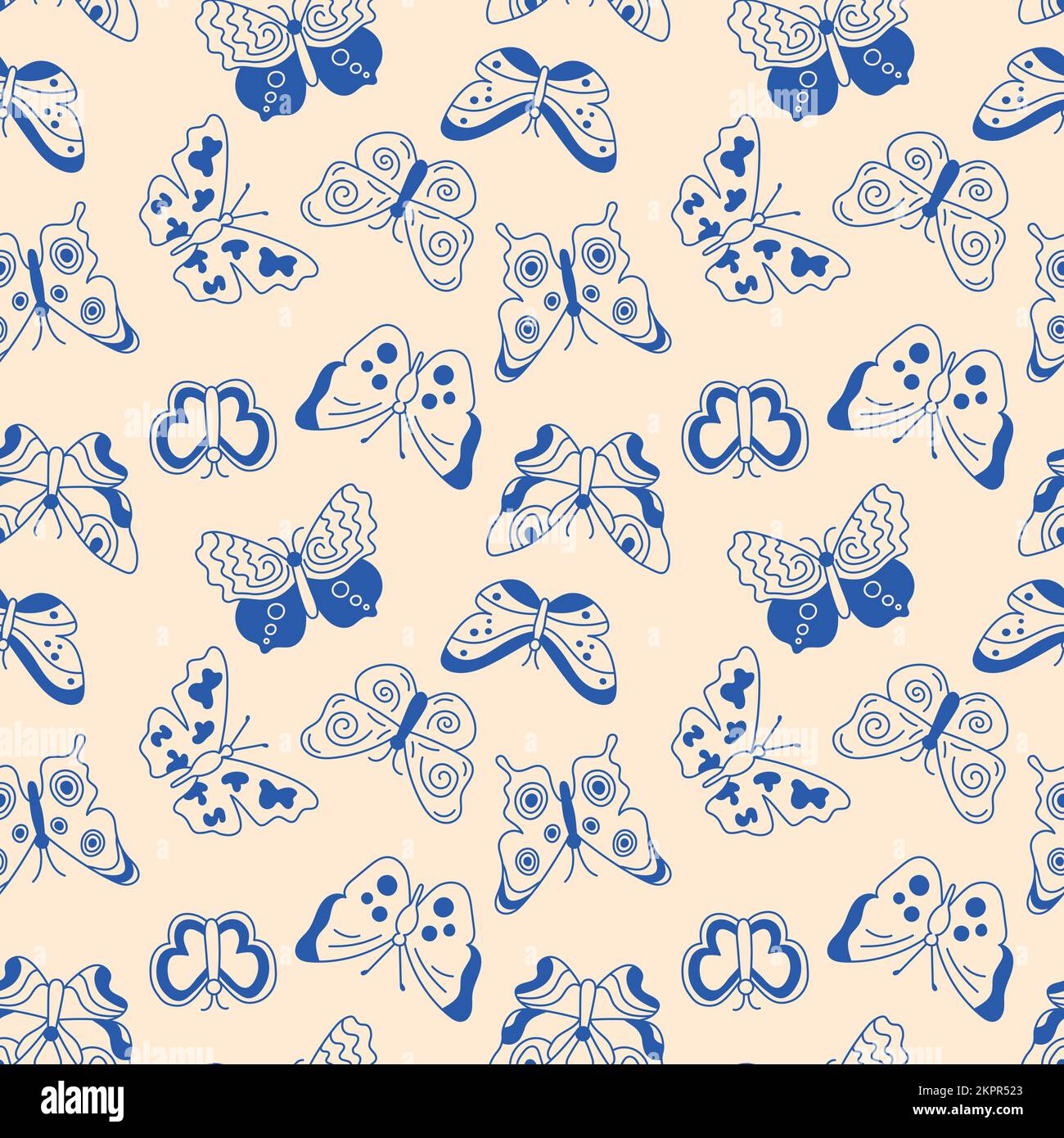 Butterflies pattern. Cute seamless background with beautiful outline ...