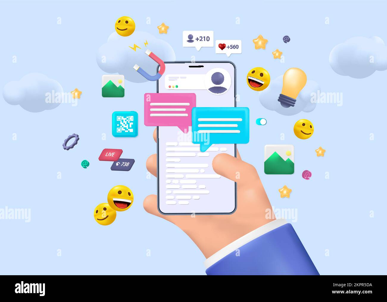 3D cartoon realistic illustration Social Media Network concept Stock ...