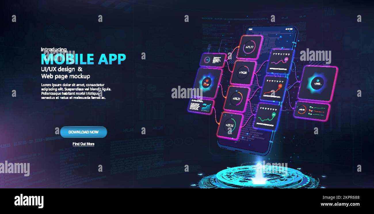 Mockup Mobile App Ui Ux Kit In 3d Smartphone Stock Vector Image And Art Alamy