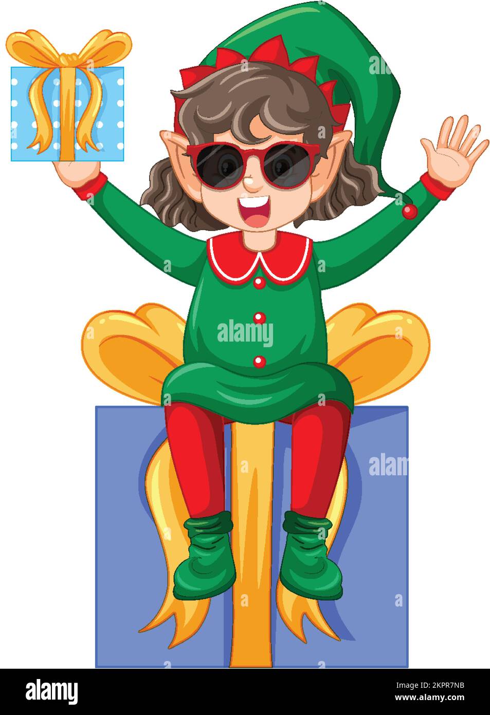 Cute kid wearing elf costume cartoon illustration Stock Vector Image ...