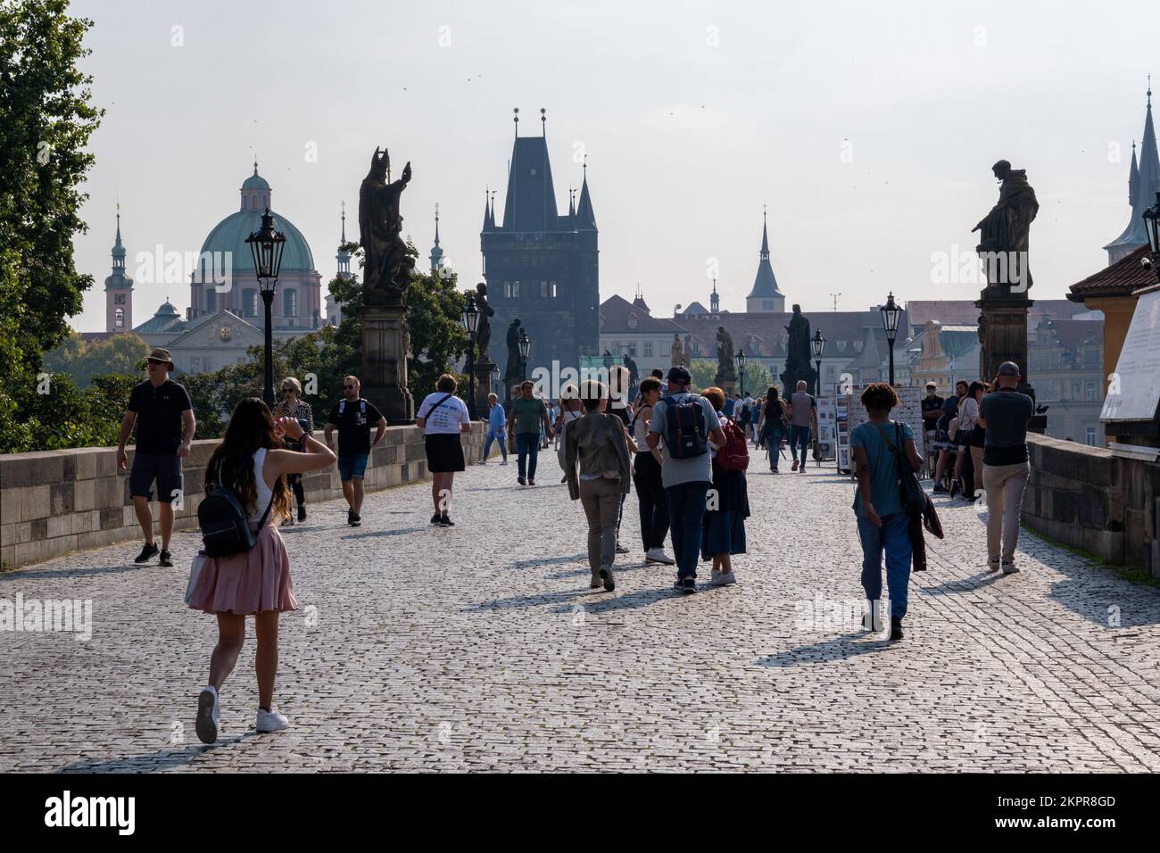 Prague, Czech Republic - 5 September 2022: People walking on Charles Bridge, with Old Bridge ...