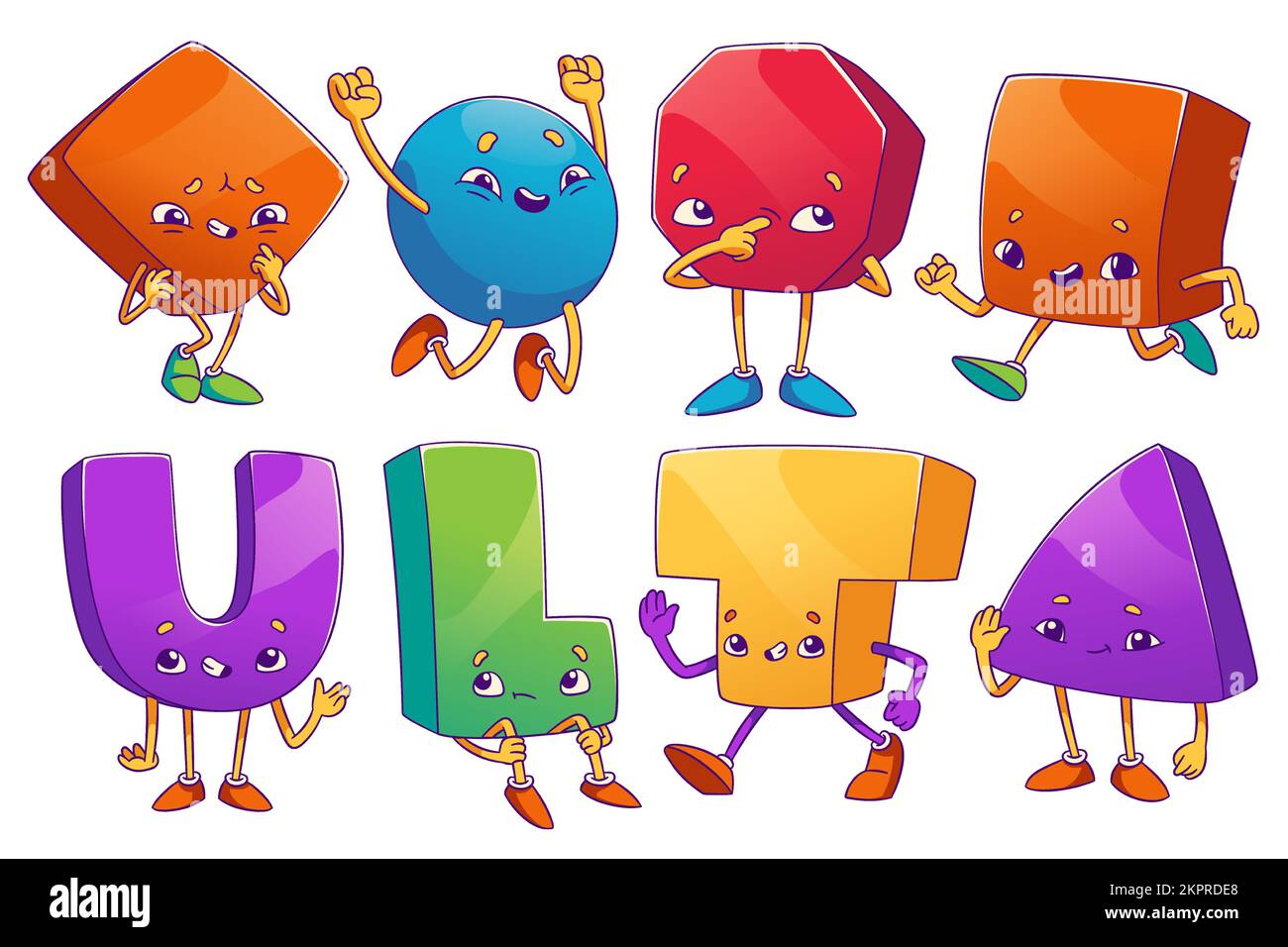 Cartoon set of geometric figures and alphabet characters isolated on ...