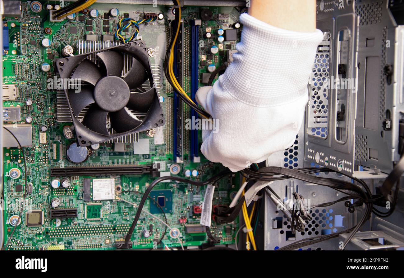 top view mechanic repairing computer Stock Photo - Alamy