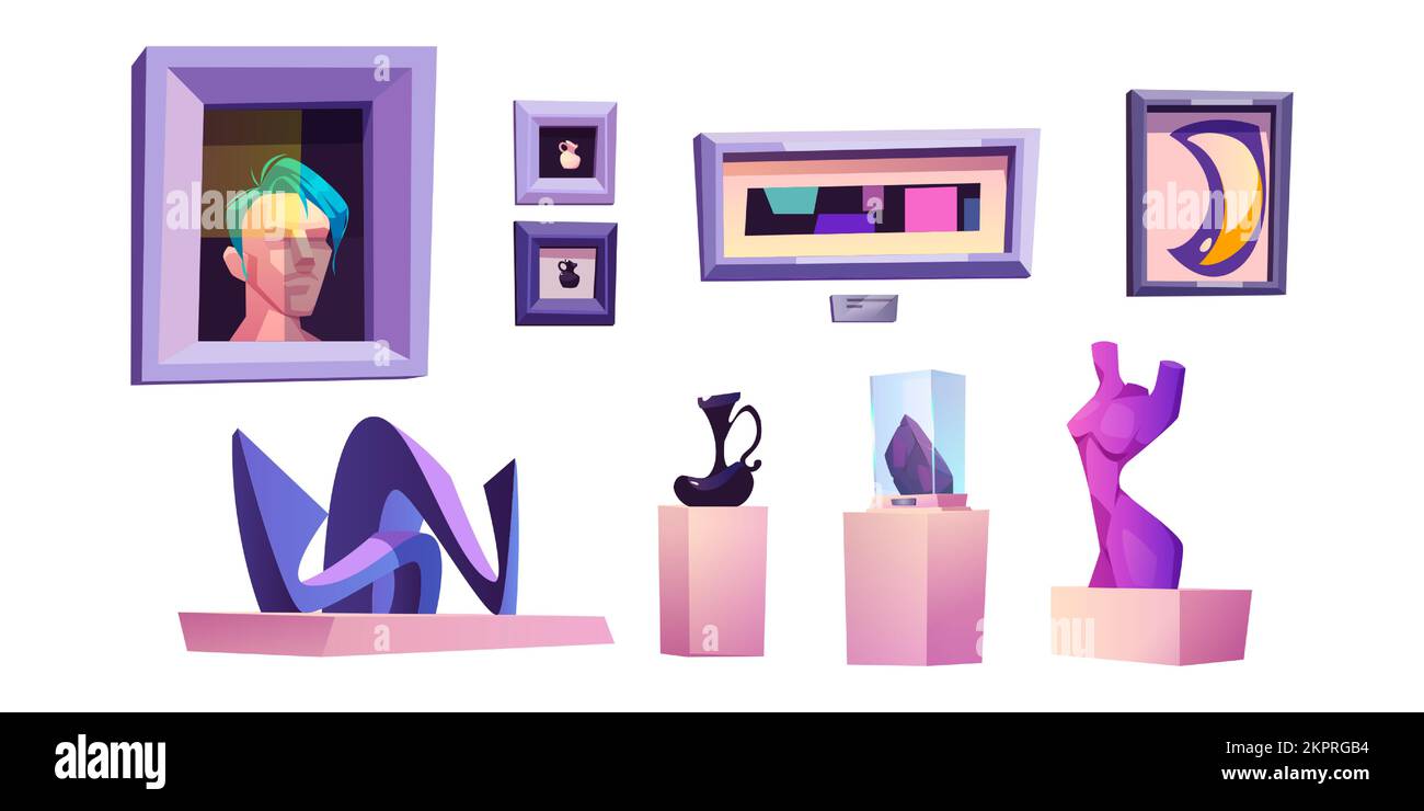 Set of modern art expositions for museum. Gallery exhibits, abstract ...