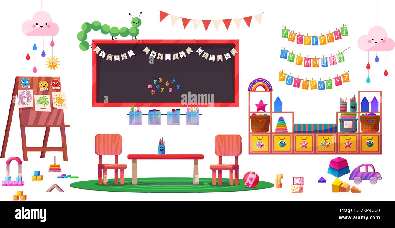 Kindergarten or primary school interior design elements. Vector cartoon ...