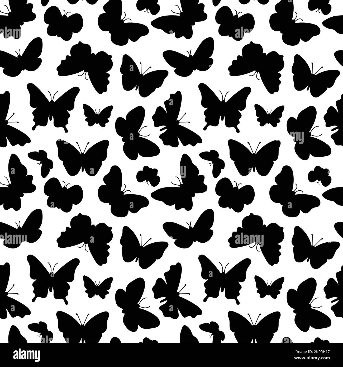 Butterflies silhouettes pattern. Black and white print. Seamless ...