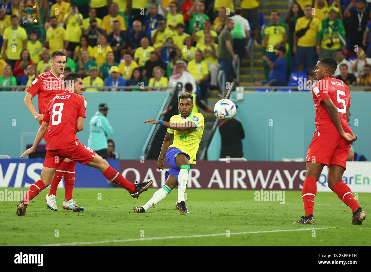 Doha, Qatar. 28th Nov, 2022. Rodrygo of Brazil shoots at goal during ...