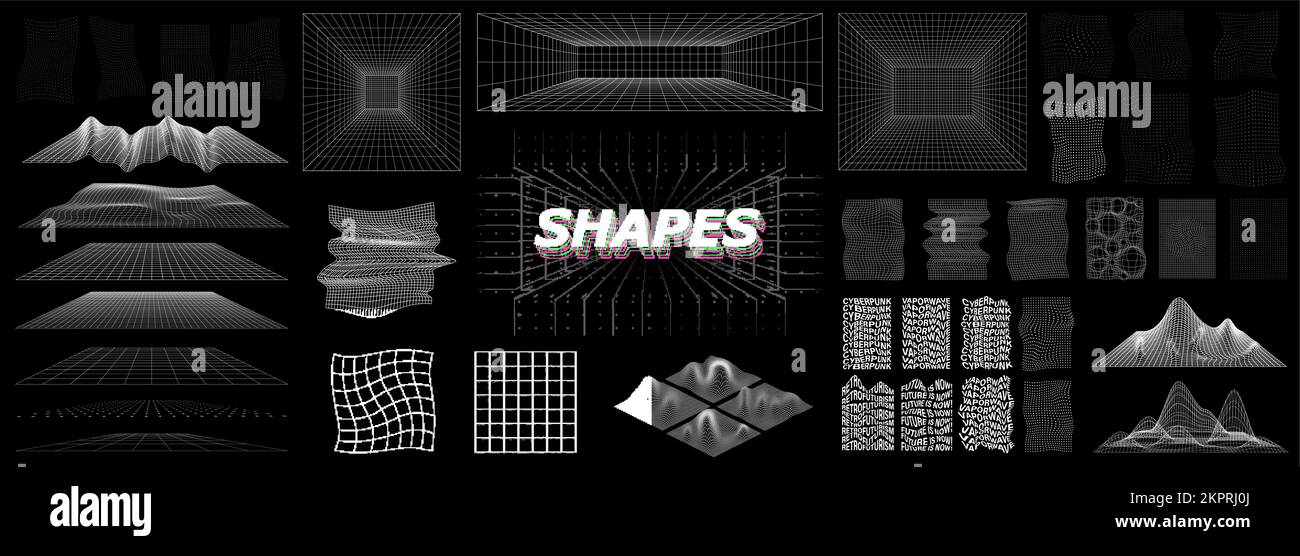 Volumetric Objects Retrofuturistic Concept Cyberpunk Graphic Set Stock