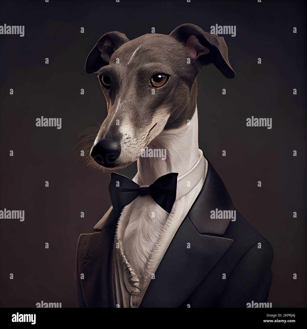 Anthropomorphic studio shot of a cute Greyhound dog in a suit ...