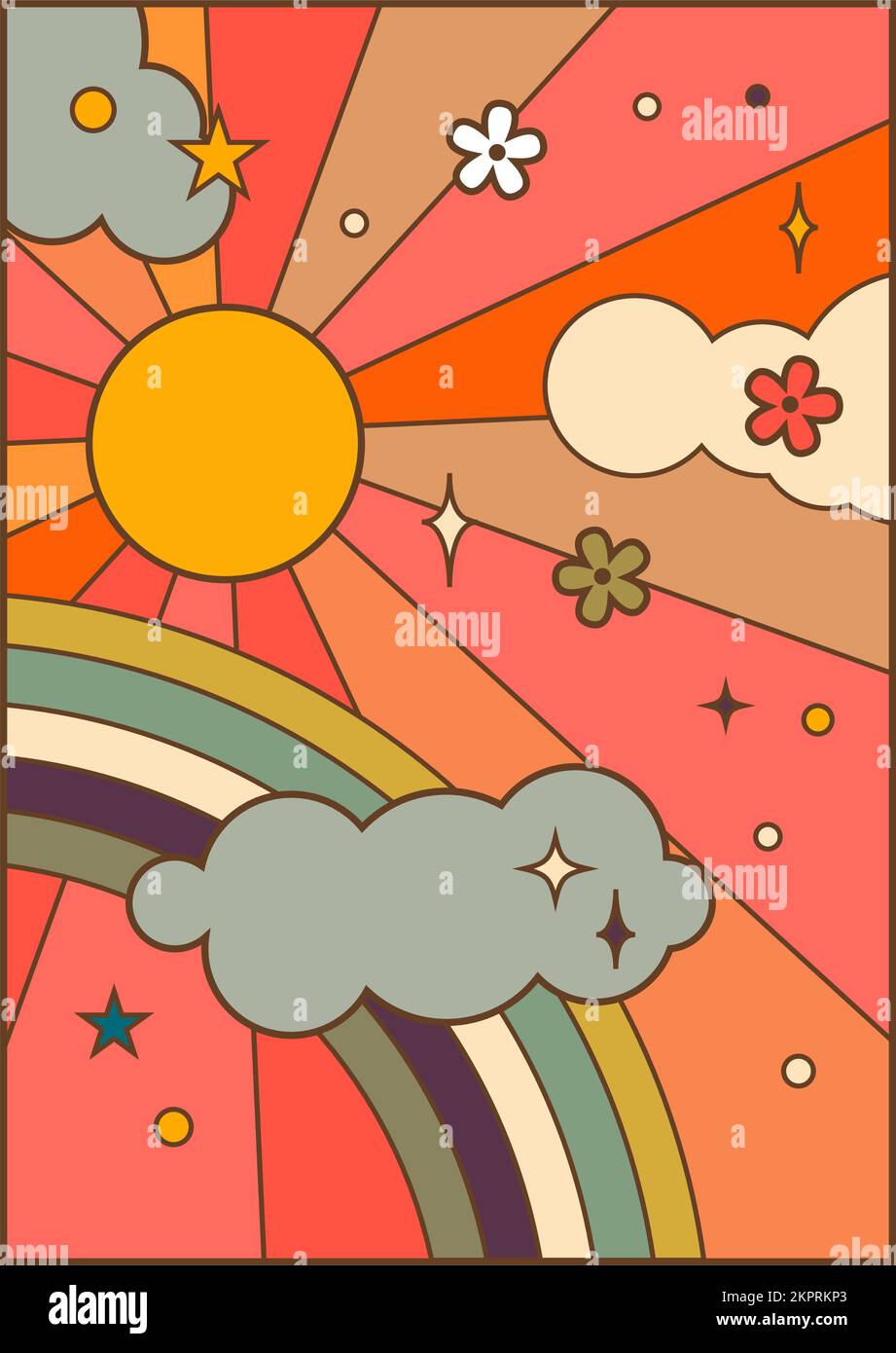 Fantasy sky with sun and rays, rainbow and clouds Stock Vector Image ...