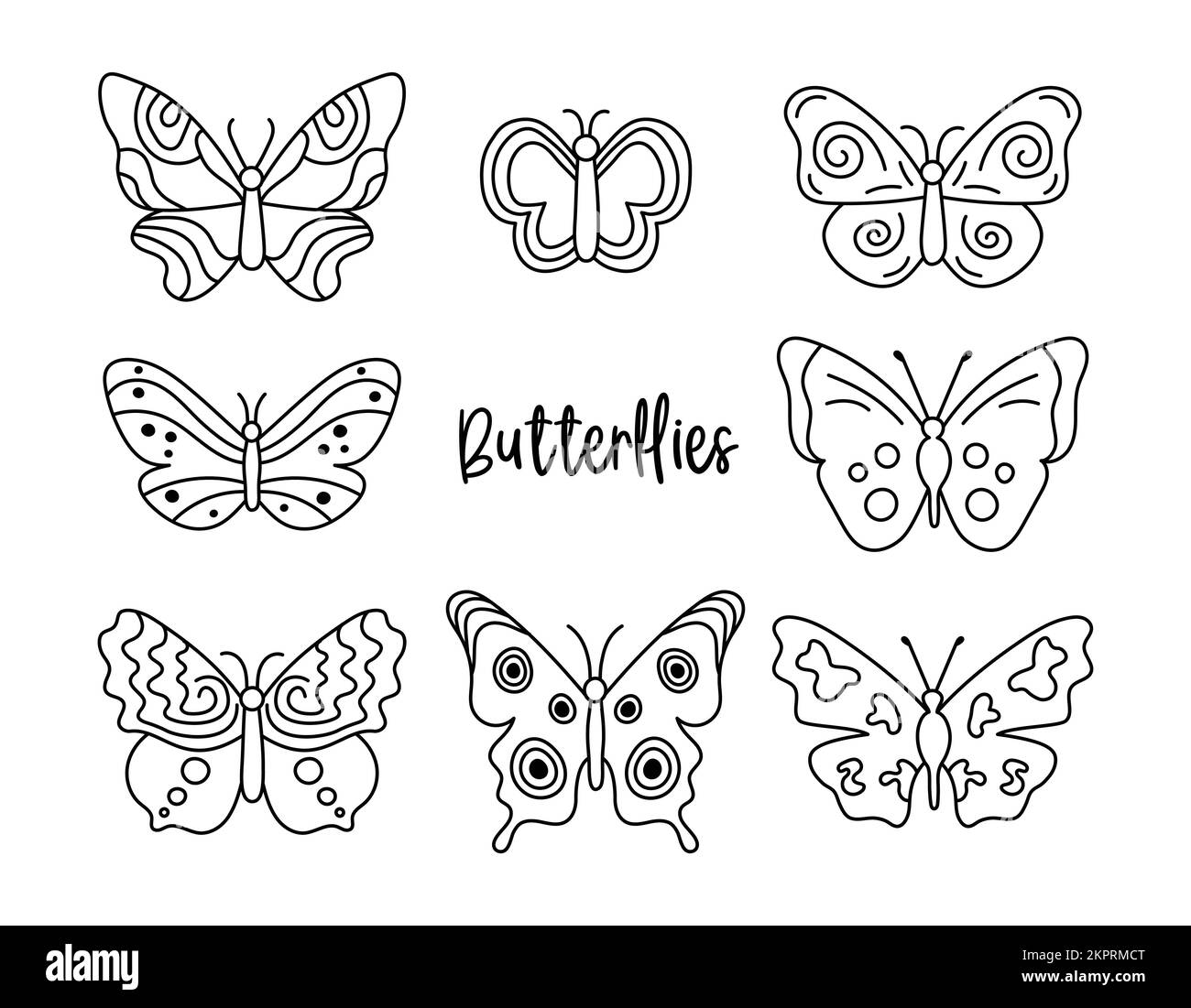 Butterflies set. Vector collection of doodle insects isolated. Black ...