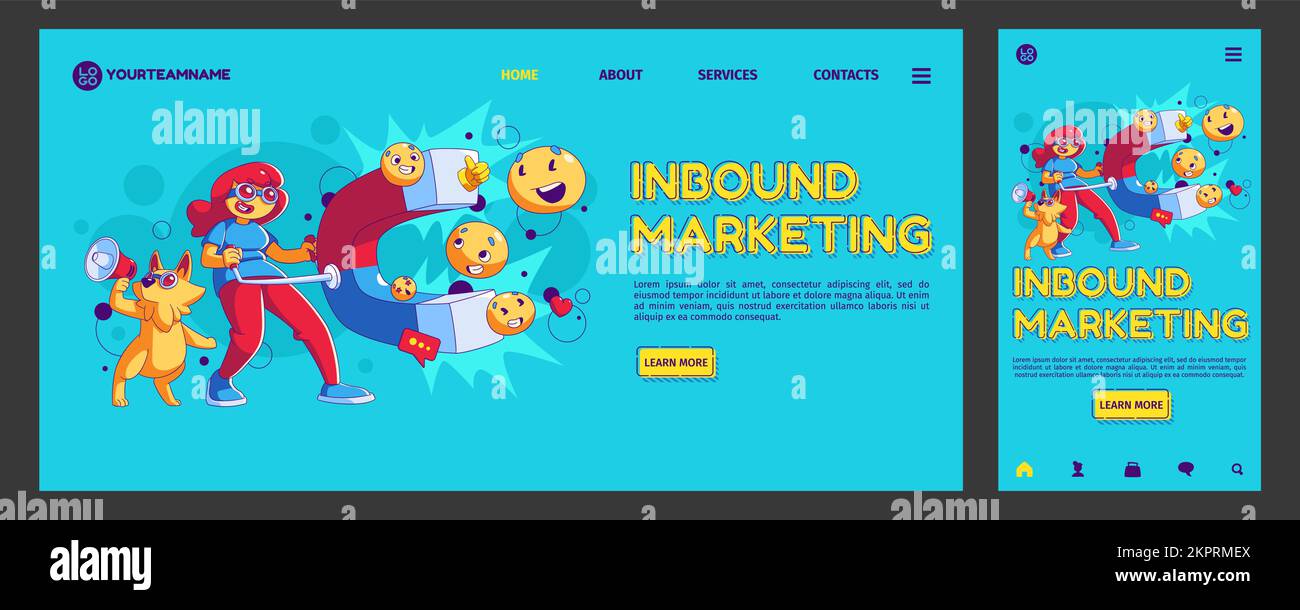 Inbound marketing landing page, app ui ux onboard screen. Digital ...