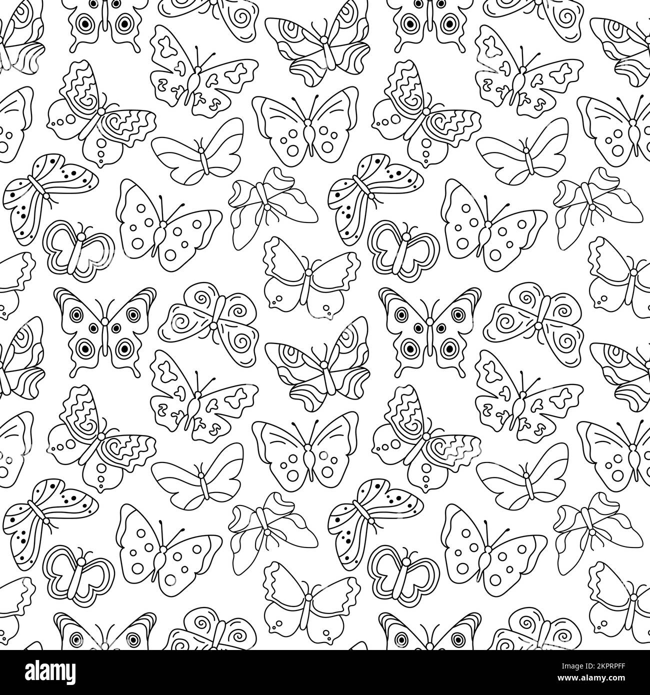 Butterflies pattern. Black and white seamless background with doodle ...