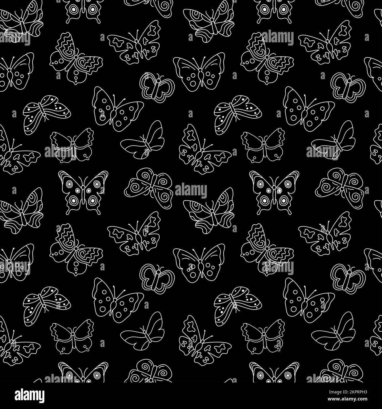 Butterflies doodle pattern. Seamless background with outline flying ...