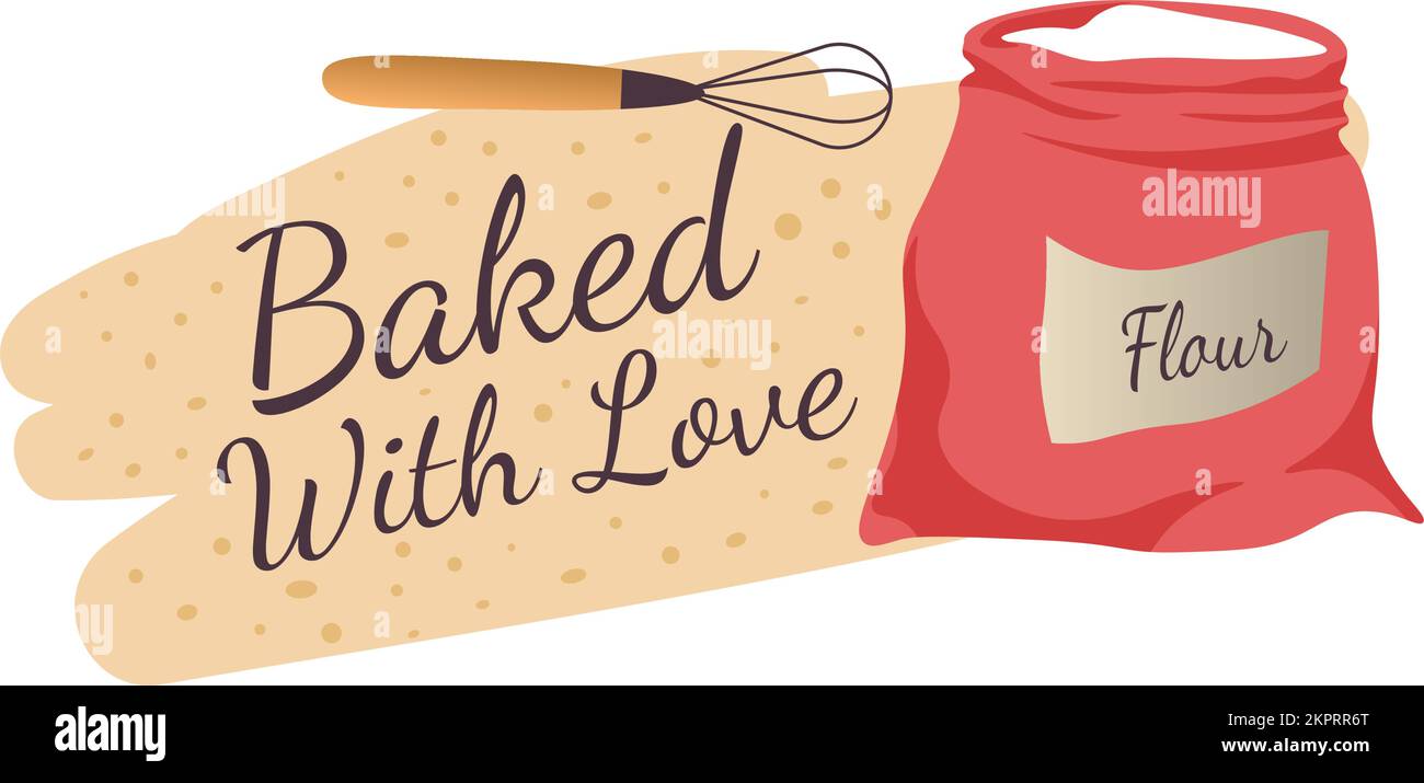 Baked with love, flour and whisk cooking vector Stock Vector Image ...
