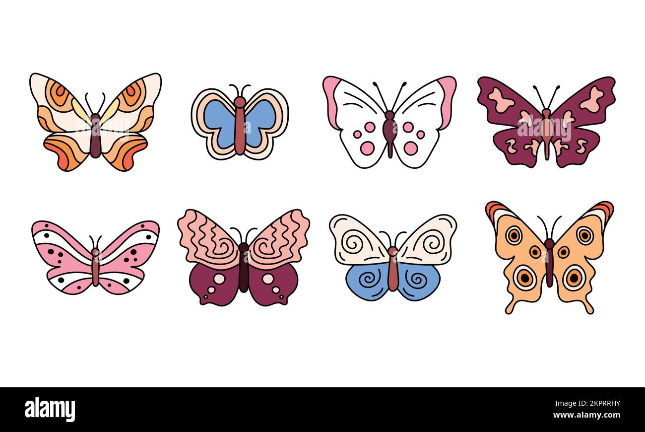 Colorful butterflies set. Vector collection of doodle insects isolated ...